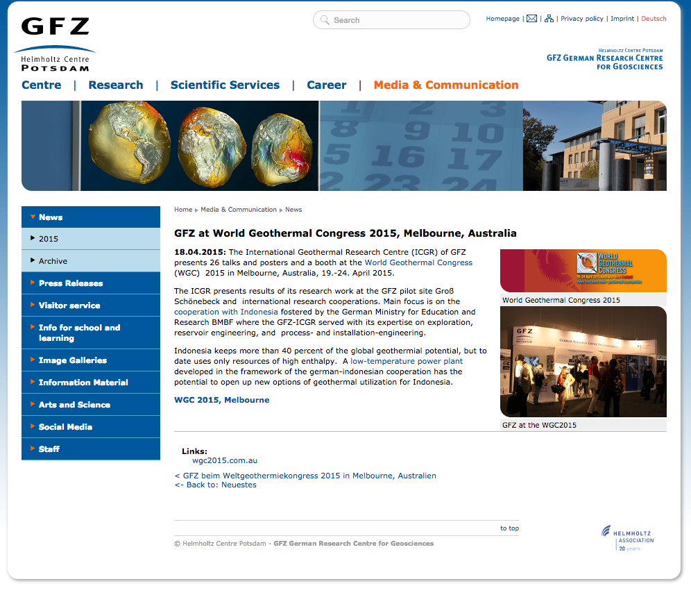 German GFZ and Intl Geothermal Research Centre with strong ...